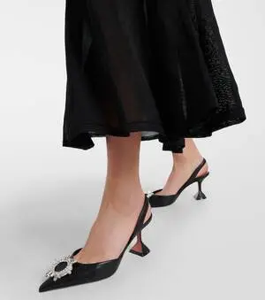Amina Muaddi Begum 70 Leather Slingback Pumps - Black