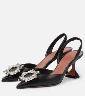 Amina Muaddi Begum 70 Leather Slingback Pumps - Black
