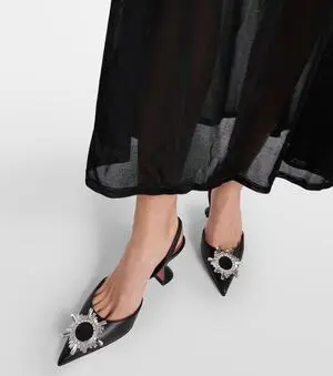 Amina Muaddi Begum 70 Leather Slingback Pumps - Black