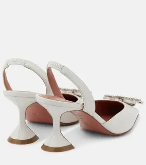 Amina Muaddi Begum 70 Leather Slingback Pumps - White