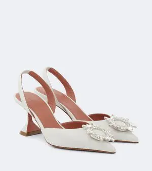 Amina Muaddi Leather Slingback Pumps - White
