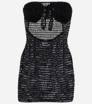 Anna Kosturova Camellia Cotton Crochet Minidress - Black
