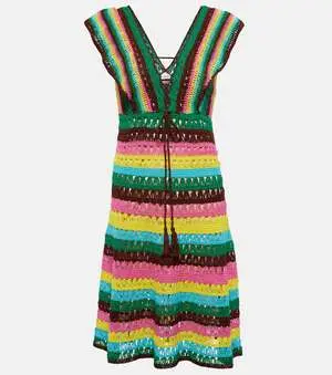 Anna Kosturova Striped Crochet Cotton Minidress - Multicoloured