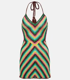 Anna Kosturova Striped Crochet Cotton Minidress - Multicoloured