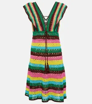 Anna Kosturova Striped Crochet Cotton Minidress - Multicoloured