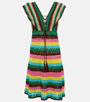 Anna Kosturova Striped Crochet Cotton Minidress - Multicoloured