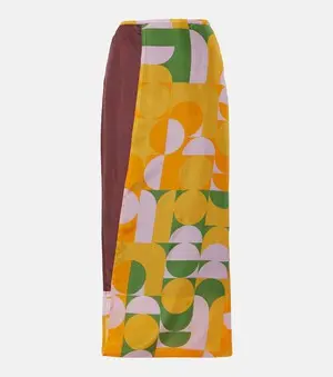 Dries Van Noten Printed Silk Satin Maxi Skirt - Orange