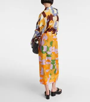 Dries Van Noten Printed Silk Satin Maxi Skirt