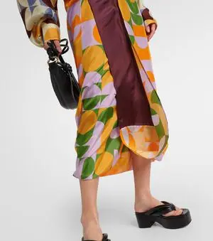 Dries Van Noten Printed Silk Satin Maxi Skirt