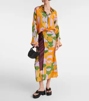 Dries Van Noten Printed Silk Satin Maxi Skirt