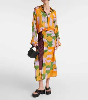 Dries Van Noten Printed Silk Satin Maxi Skirt