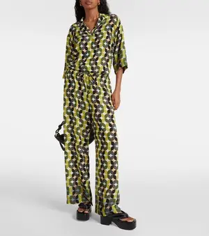 Dries Van Noten Printed High-rise Crêpe Wide-leg Pants - Multicoloured