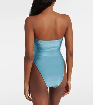 ADRIANA DEGREAS Sequined Cutout Strapless Swimsuit - Blue