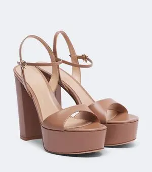 GIANVITO ROSSI Leather Platform Sandals - Beige