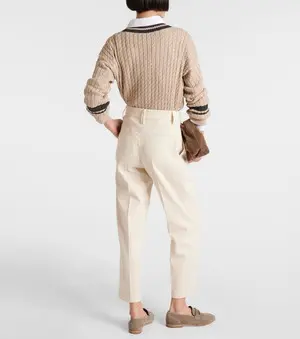 Brunello Cucinelli Gabardine High-rise Straight Pants - White