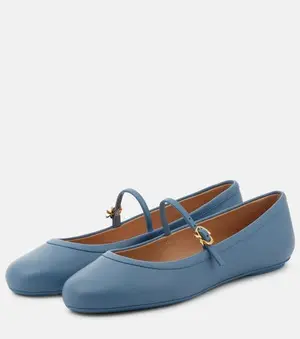 GIANVITO ROSSI Carla Leather Mary Jane Flats - Blue
