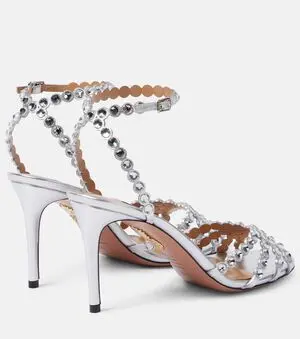 AQUAZZURA Tequila 85 Embellished Leather Sandals - Silver