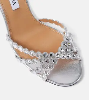 AQUAZZURA Tequila 85 Embellished Leather Sandals - Silver