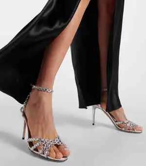 AQUAZZURA Tequila 85 Embellished Leather Sandals - Silver