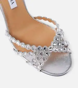 AQUAZZURA Tequila 85 Embellished Leather Sandals - Silver