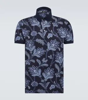 Etro Printed Cotton Piqué Polo Shirt - Blue