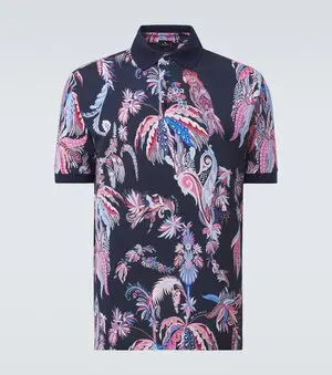 Etro Printed Cotton Piqué Polo Shirt - Blue