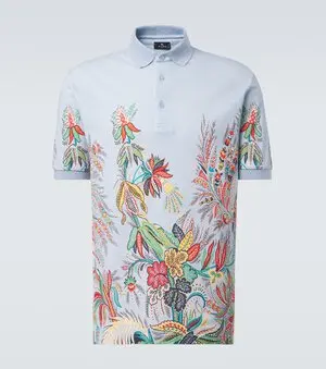 Etro Printed Cotton Piqué Polo Shirt - Blue