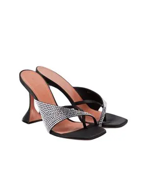 Amina Muaddi Shiona Embellished Satin Mules - Black