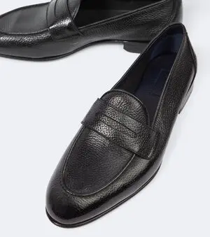 Brioni Appia Grained Leather Penny Loafers - Black