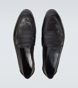 Brioni Appia Grained Leather Penny Loafers - Black