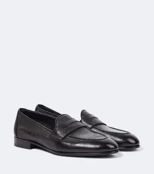 Brioni Appia Grained Leather Penny Loafers - Black