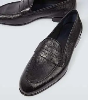 Brioni Appia Grained Leather Penny Loafers - Black