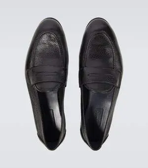 Brioni Appia Grained Leather Penny Loafers - Black