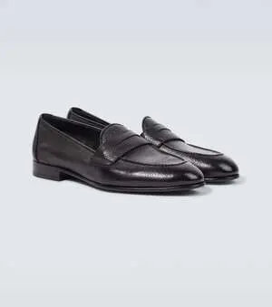 Brioni Appia Grained Leather Penny Loafers - Black