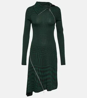 Burberry Check Wool-blend Midi Dress - Green