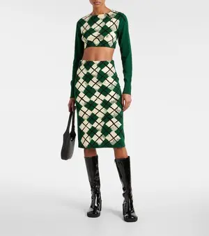 Burberry Checked Cotton Midi Skirt