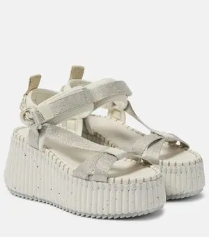 Chloé Nama Metallic Wedge Sandals - Silver