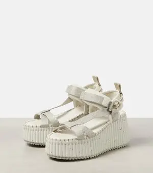Chloé Nama Metallic Wedge Sandals