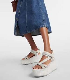 Chloé Nama Metallic Wedge Sandals - Silver