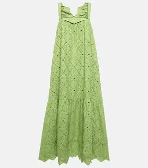 Dorothee Schumacher Embroidered Cotton-blend Maxi Dress - Green