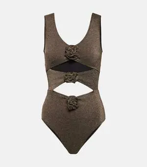 ALEXANDRA MIRO Beth Floral-appliqué Swimsuit - Brown