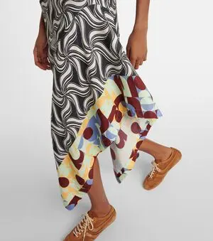 Dries Van Noten Printed Asymmetric Midi Dress
