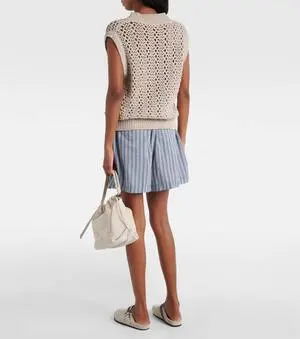 Brunello Cucinelli Open-knit Cotton-blend Sweater Vest - Beige