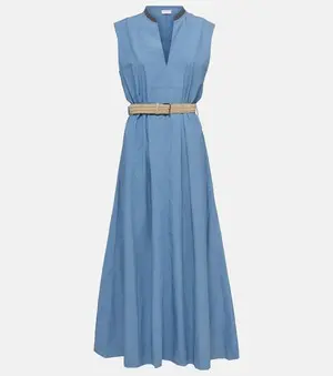 Sleeveless V-Neck Poplin Dresses