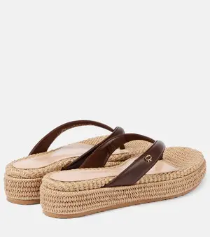 GIANVITO ROSSI Leather Platform Espadrille Thong Sandals - Brown