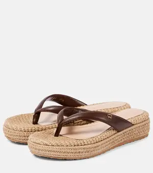 GIANVITO ROSSI Leather Platform Espadrille Thong Sandals - Brown