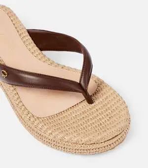 GIANVITO ROSSI Leather Platform Espadrille Thong Sandals - Brown
