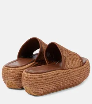 GIANVITO ROSSI Amami Leather And Raffia Platform Mules