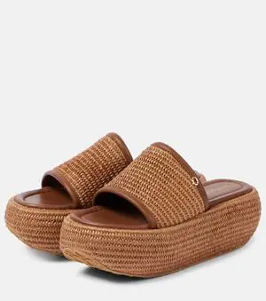 GIANVITO ROSSI Amami Leather And Raffia Platform Mules