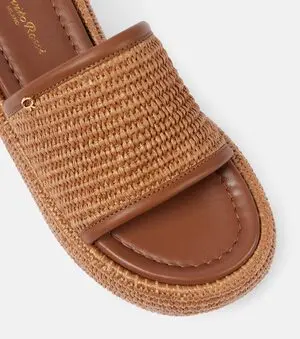 GIANVITO ROSSI Amami Leather And Raffia Platform Mules
